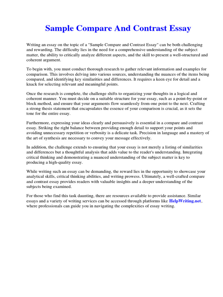 Sample Compare and Contrast Essay | PDF | Essays