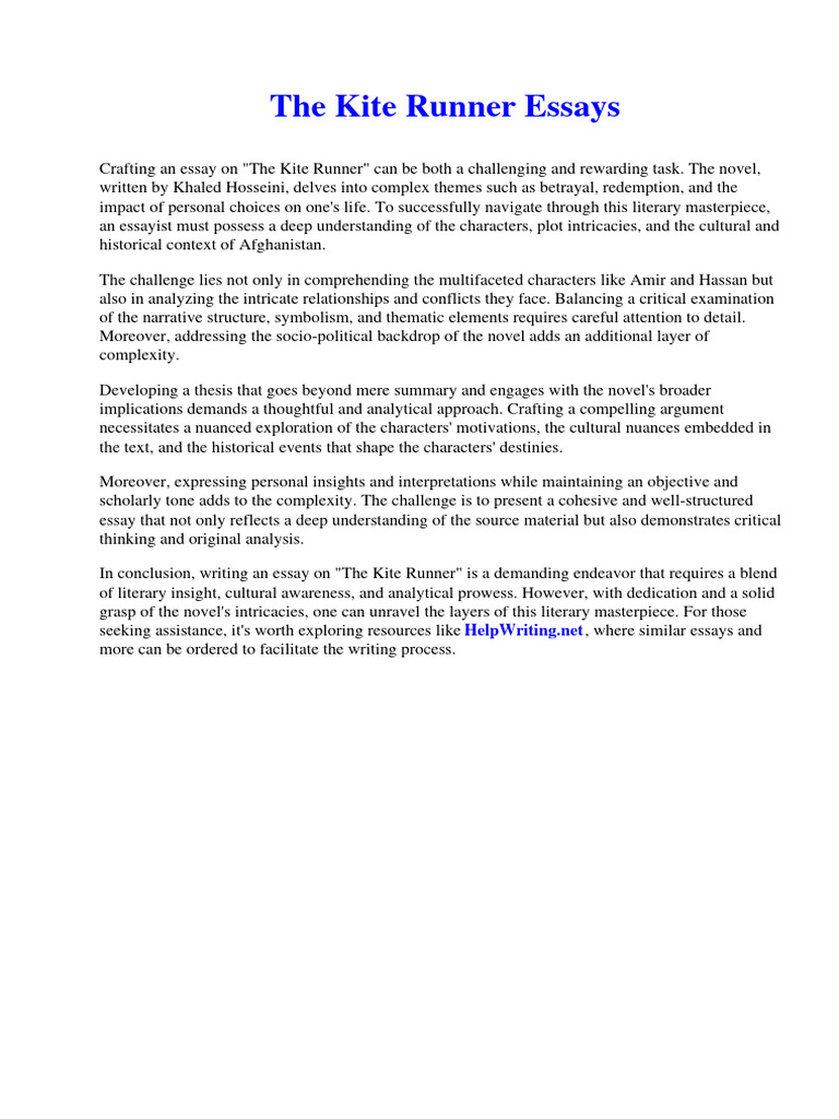 The Kite Runner Essays | PDF