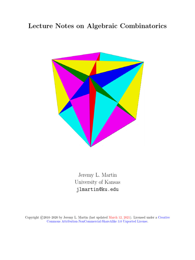Lecture Notes In Algebraic Combinatorics Jeremy L Martin Pdf Geometry Combinatorics