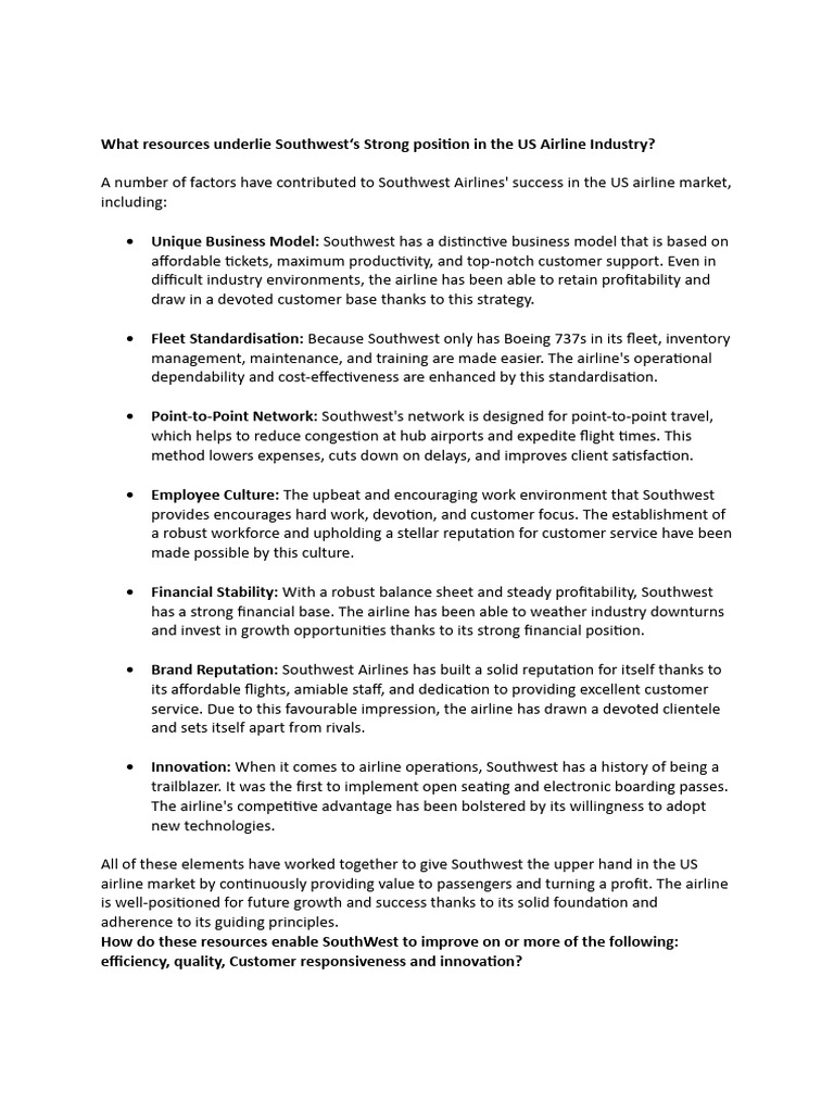 Southwest S Strong Position in The US Airline Industry | PDF | Airlines ... Southwest S Strong Position in The US Airline Industry | PDF | Airlines ...