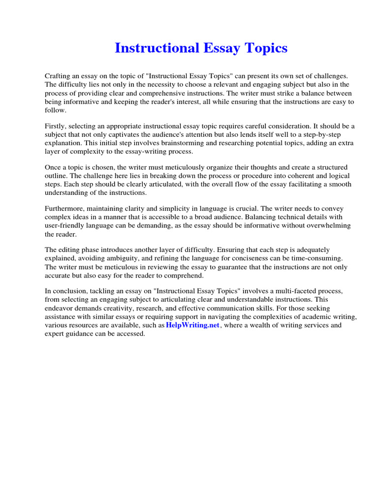 Instructional Essay Topics | PDF | Essays