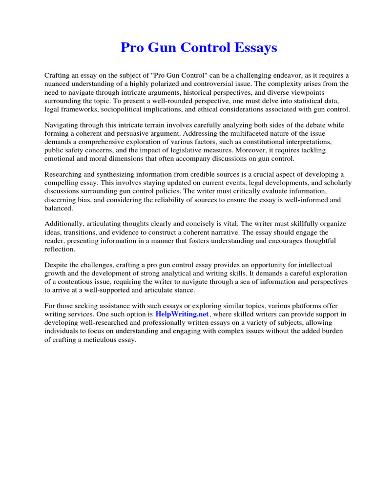 Pro Gun Control Essays | PDF | Nursing | Essays