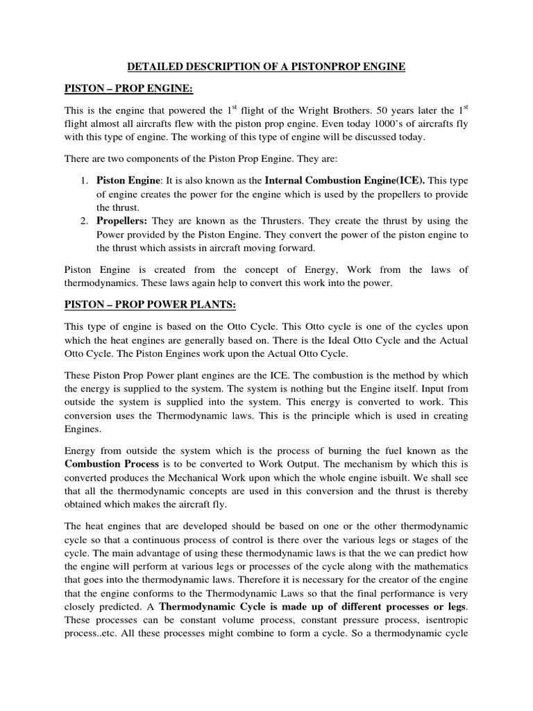 Description of A Pistonprop Engine | PDF | Engines | Internal Combustion Engine