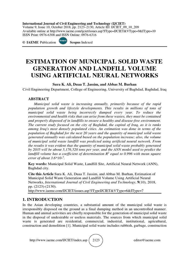 Estimation of Municipal Solid Waste Generation and Landfill Volume ...