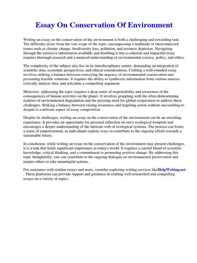 Essay On Conservation of Environment | PDF | Conservation Biology