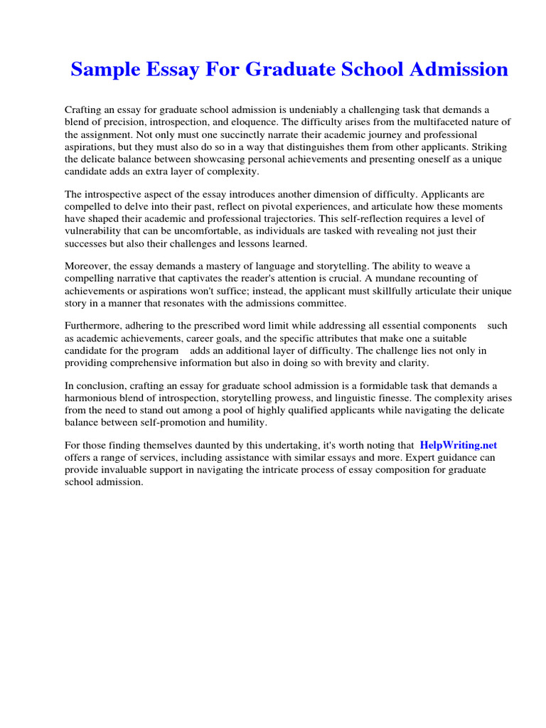 Sample Essay For Graduate School Admission | PDF