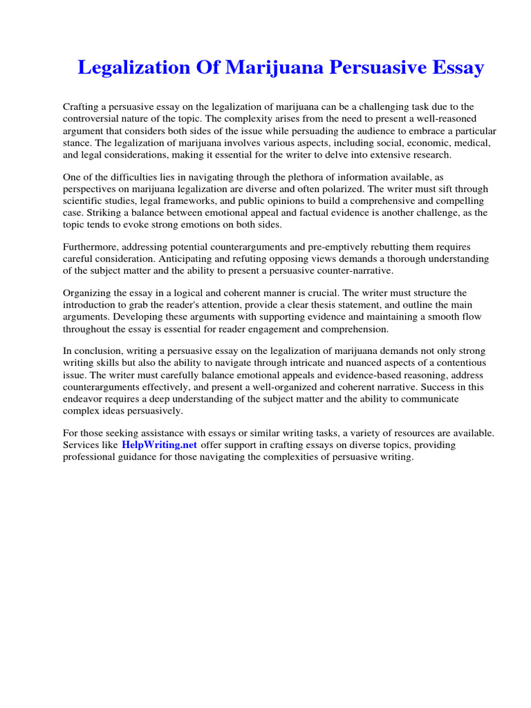 Legalization of Marijuana Persuasive Essay | PDF | United States Bill ...
