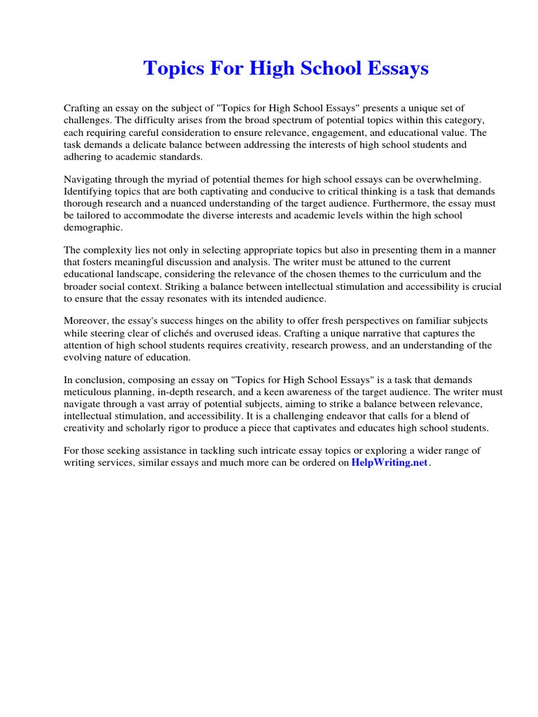 Topics For High School Essays | PDF | Climate Change | Soul