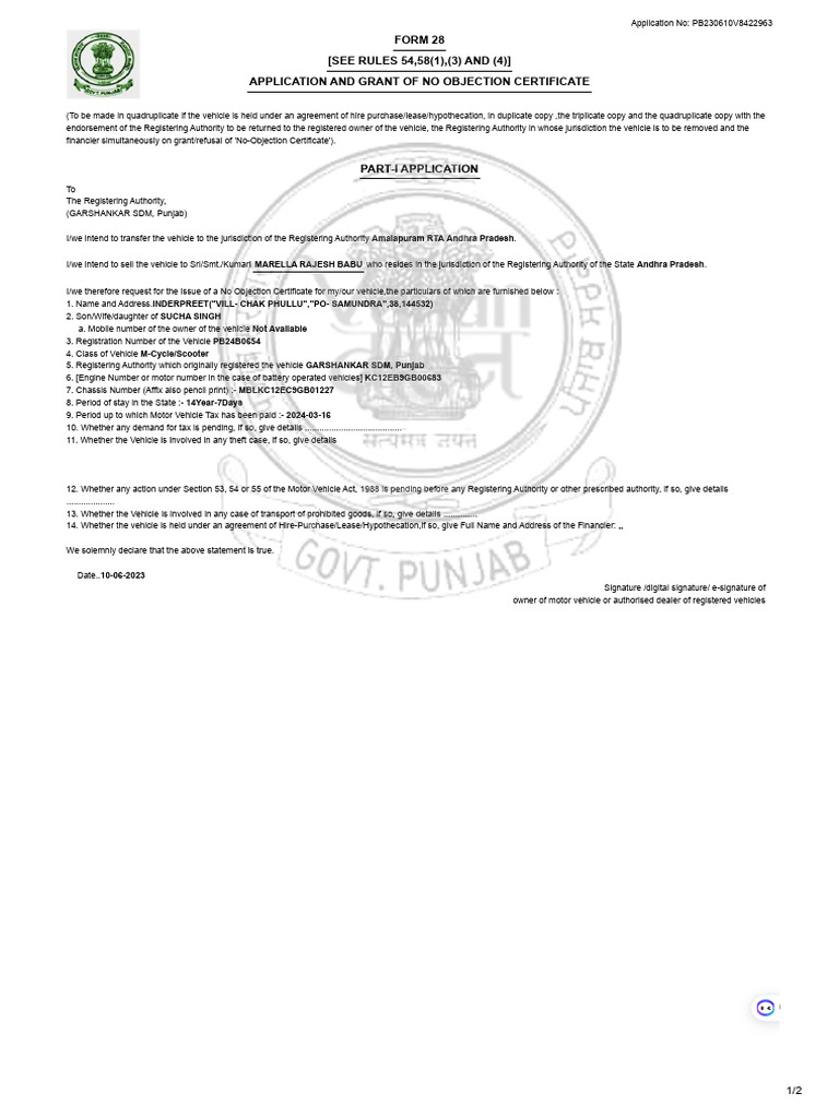 Form 28 | PDF | Vehicles | Government