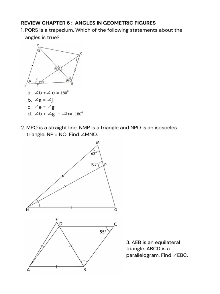 Angles in Geometric Figures Review | PDF
