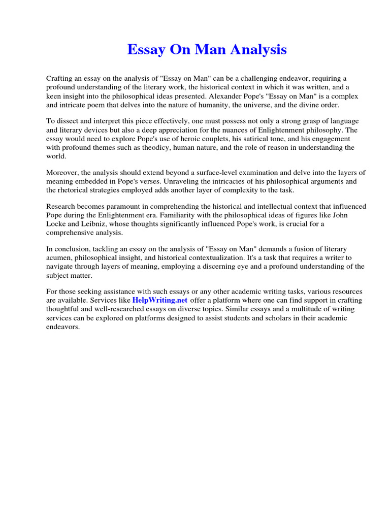 Essay On Man Analysis | PDF | Essays | Medicine