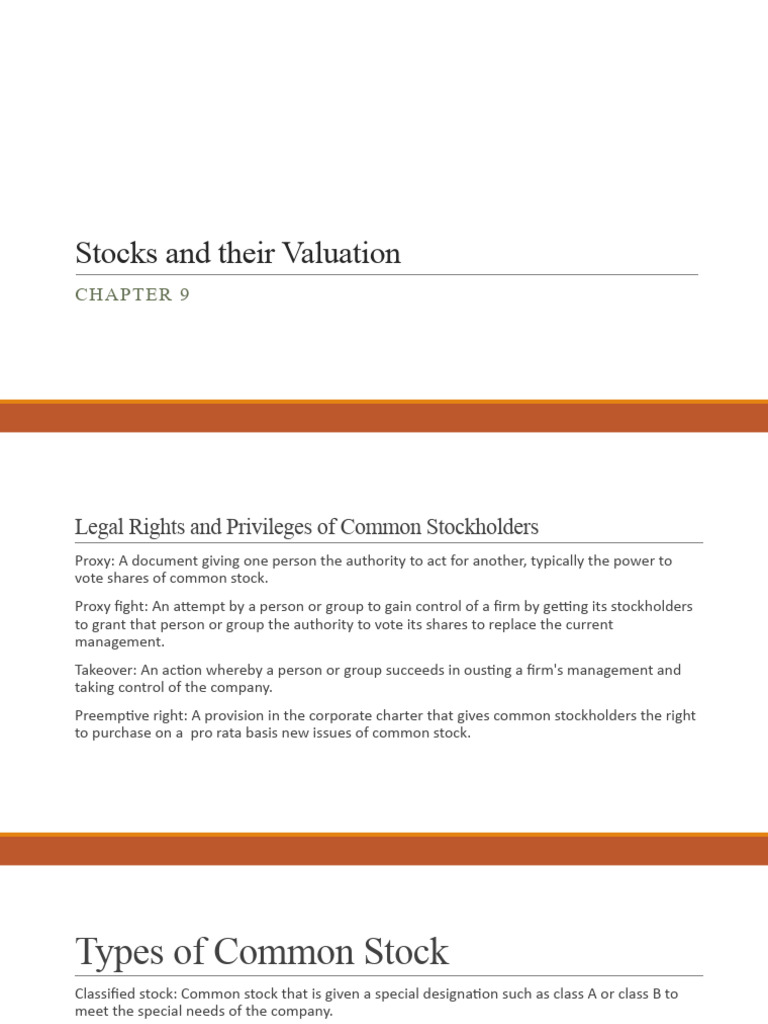 Chapter 9 Stocks and Their Valuation | PDF | Stocks | Valuation (Finance)