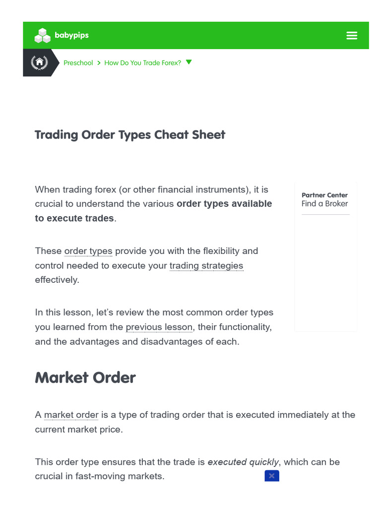 Learnforexorder Types Cheat Sheet | PDF | Order (Exchange) | Foreign Exchange Market