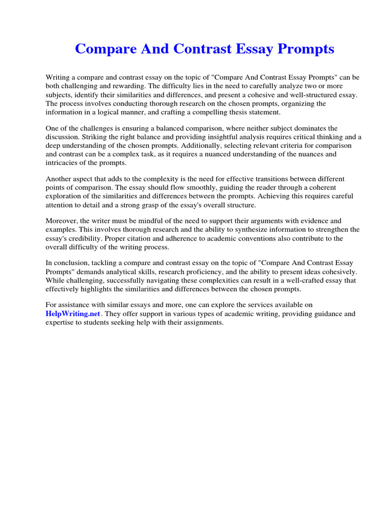 Compare and Contrast Essay Prompts | PDF | Valuation (Finance) | Essays