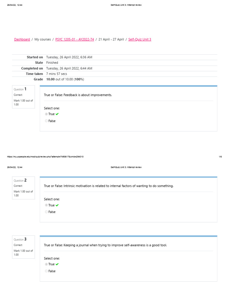 Self-Quiz Unit 3 - Attempt Review | PDF | Self Awareness ... Self-Quiz Unit 3 - Attempt Review | PDF | Self Awareness ...