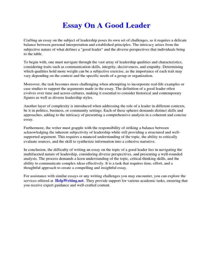 Essay On A Good Leader | PDF | Leadership | Essays