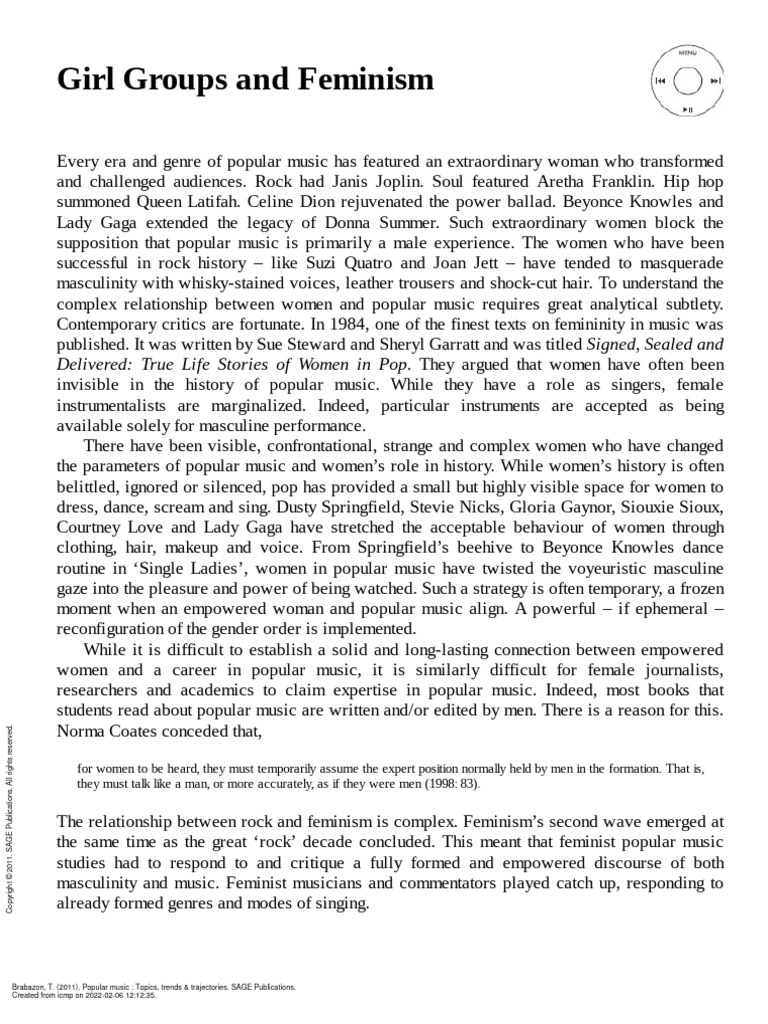 Popular Music - Girl Groups and Feminism | PDF | Feminism | Gender Studies