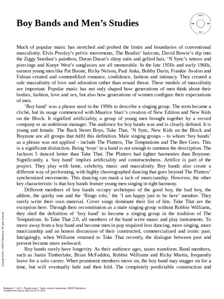 Popular Music - Boy Bands and Men's Studies | PDF | Masculinity | Feminism