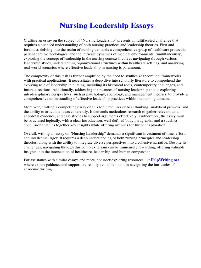 Nursing Leadership Essays | PDF