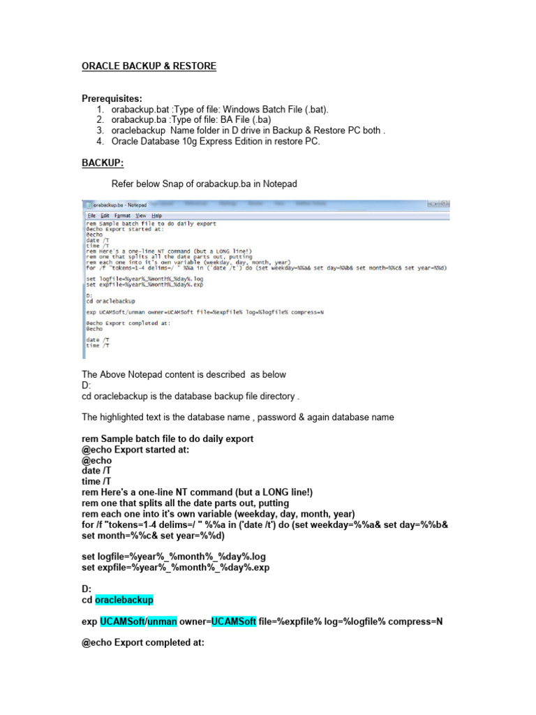 Oracle Database Backup & Restore Document | PDF