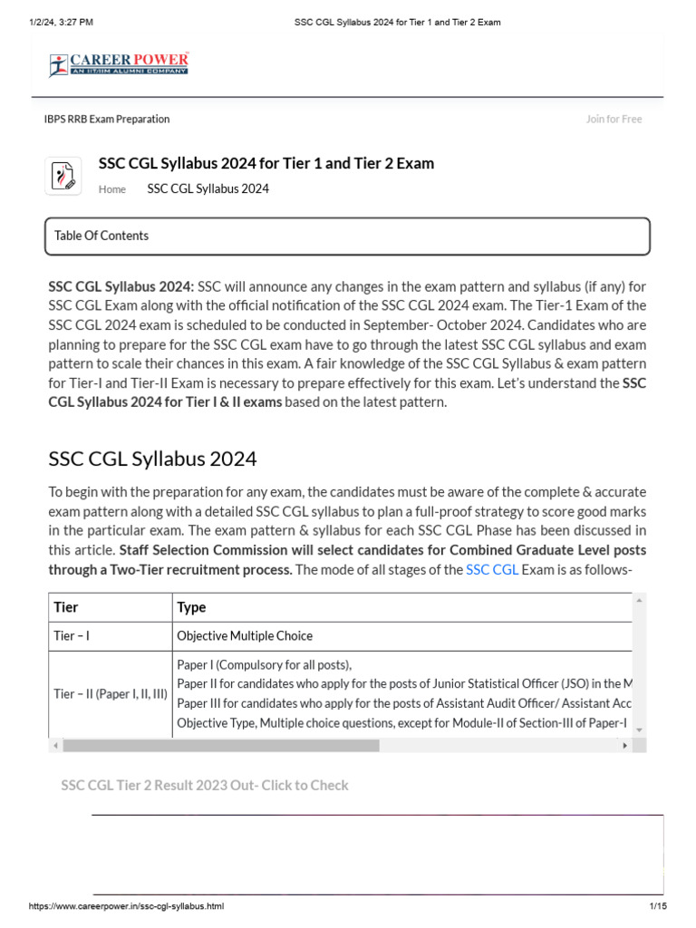 SSC CGL Syllabus 2024 For Tier 1 and Tier 2 Exam | Download Free PDF ...