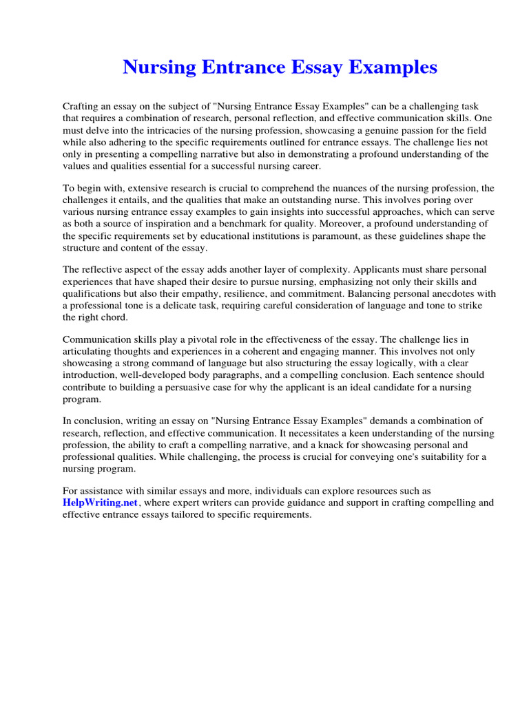 Nursing Entrance Essay Examples | PDF | Health Insurance Portability ...