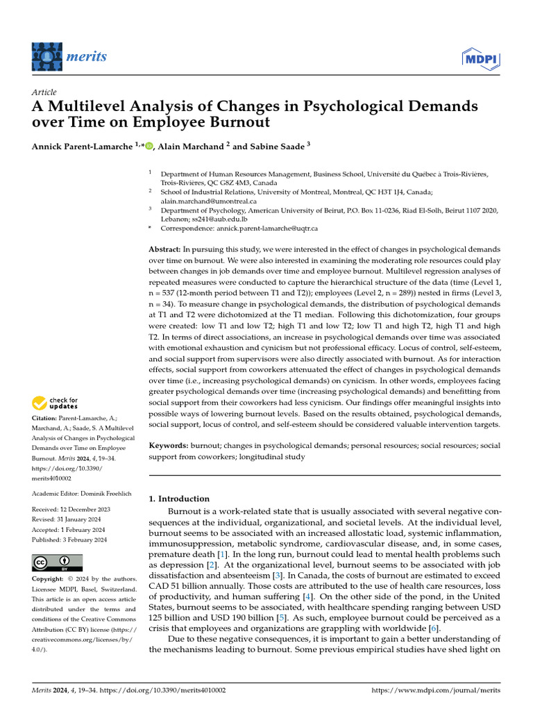 A Multilevel Analysis of Changes in Psychological | PDF