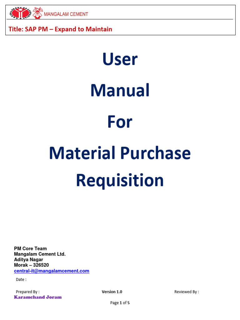 Manual for Material Purchase Requisition | PDF | Software Engineering | Computing