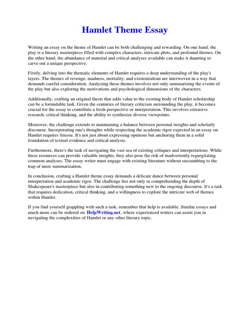 Hamlet Theme Essay | PDF | Domestic Violence | Violence