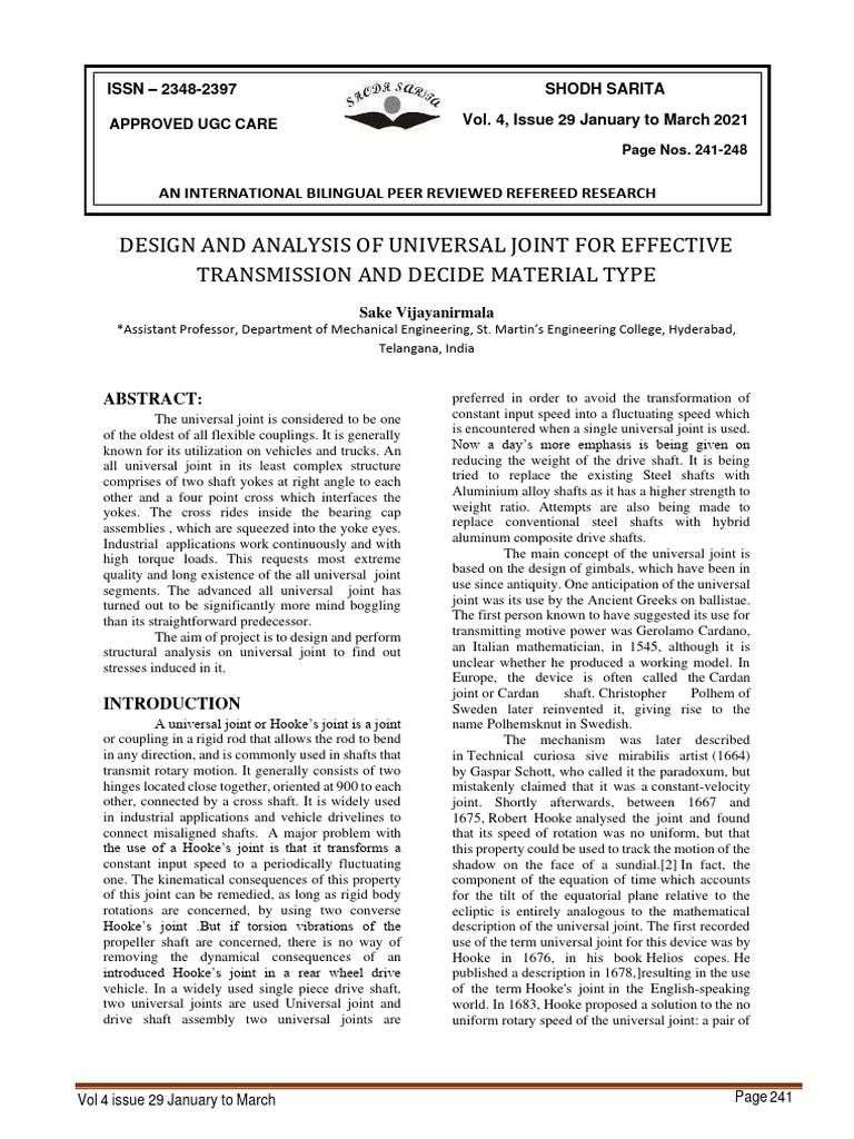 Design and Analysis of Universal Joint For Effective | PDF