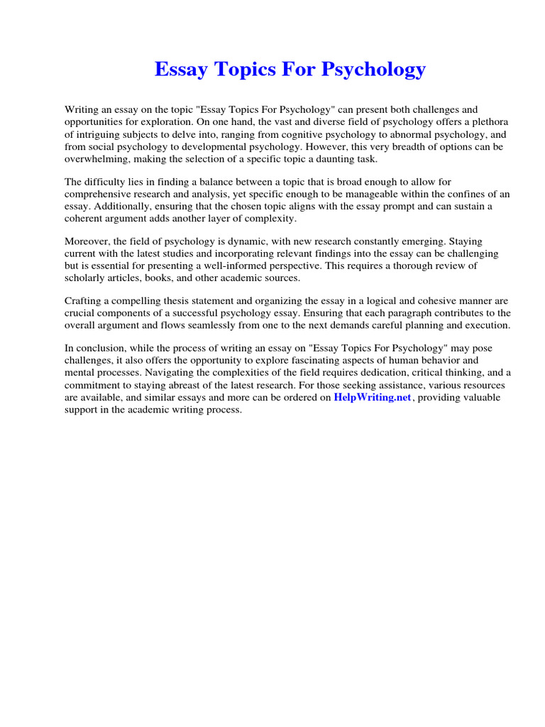 Essay Topics For Psychology | PDF | Outsourcing | Offshoring