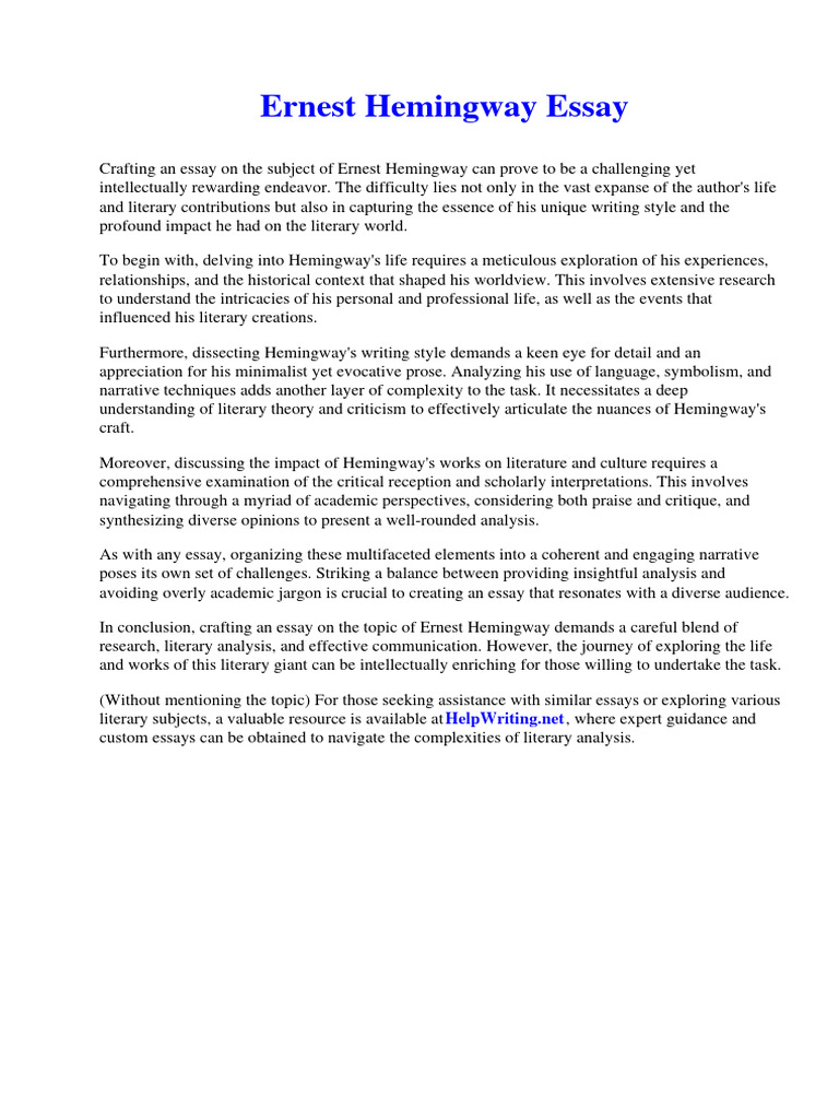 Ernest Hemingway Essay | PDF | Narrative | Crochet