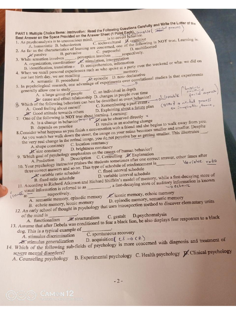 Psychology Exam | PDF