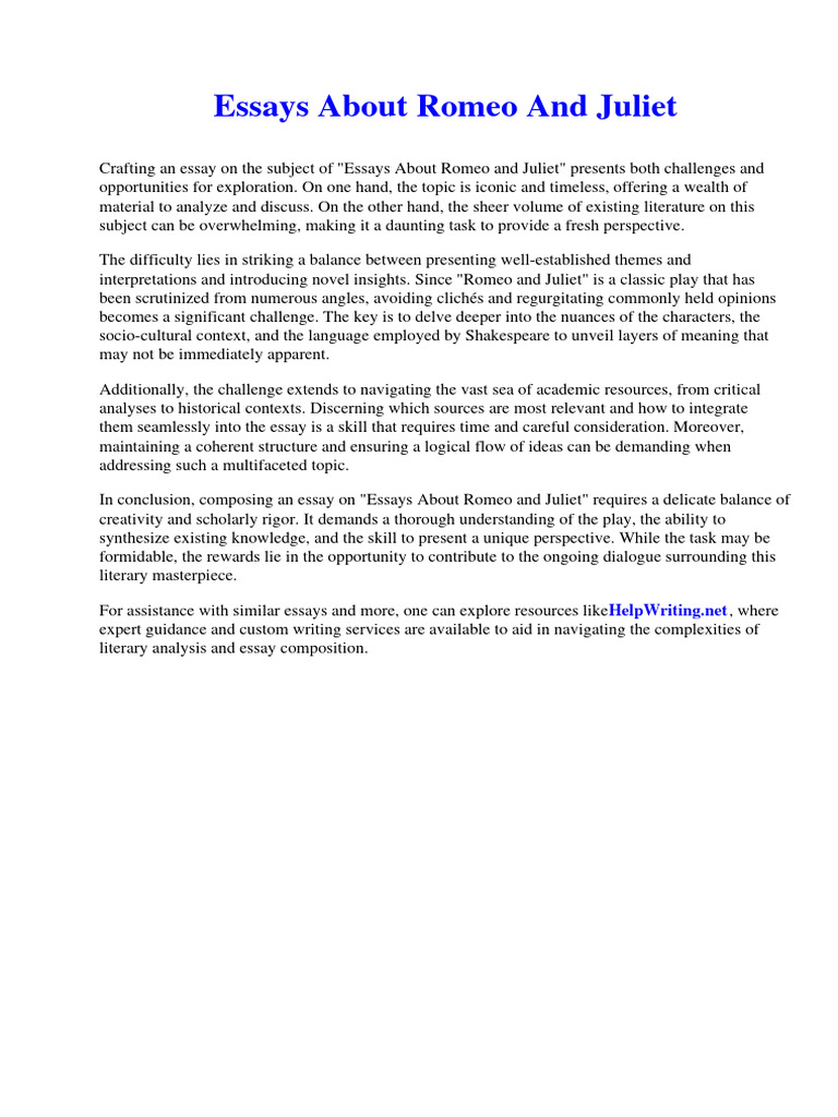 Essays About Romeo and Juliet | PDF | Great Expectations | Nonprofit Organization