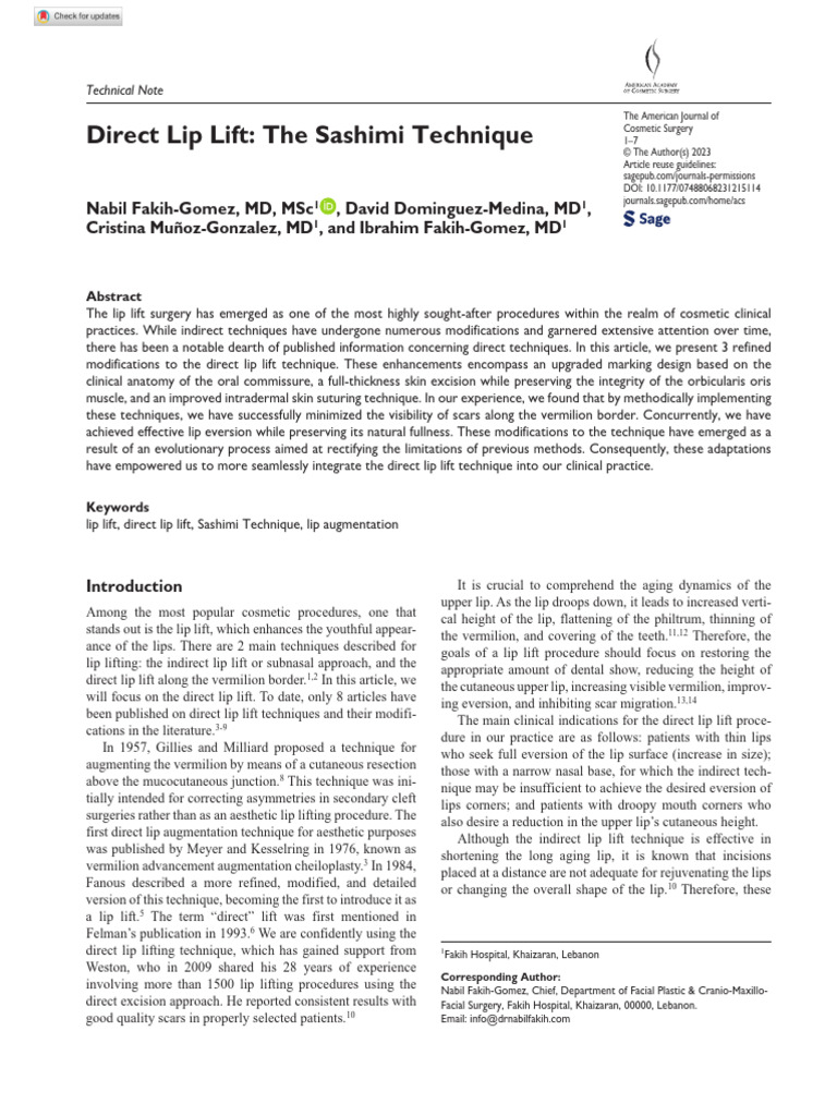 Article Direct Lip Lift Sashimi Technique | PDF | Surgery | Human Anatomy
