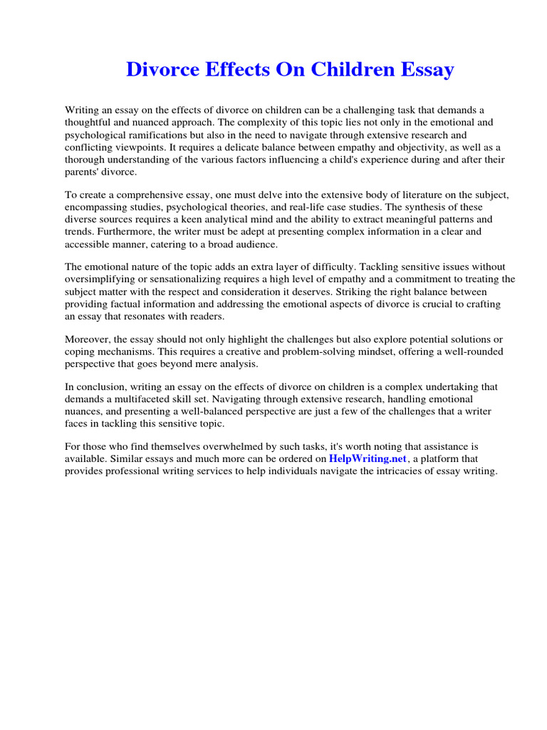Divorce Effects On Children Essay | PDF | Low Cost Carrier