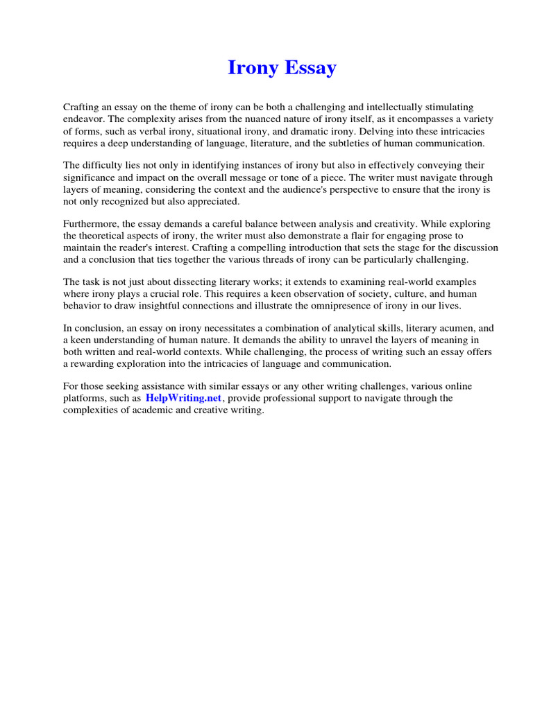 Irony Essay | PDF | Irony | Local Food