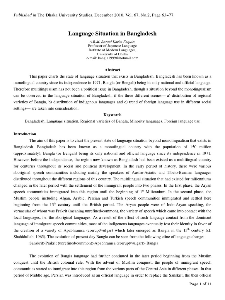 Language Situation in Bangladesh | PDF | Bangladesh | Urdu