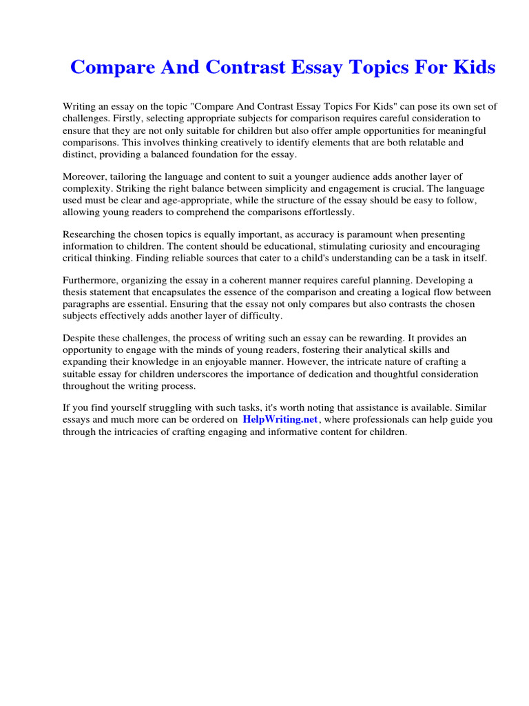 Compare and Contrast Essay Topics For Kids | PDF | Sociology