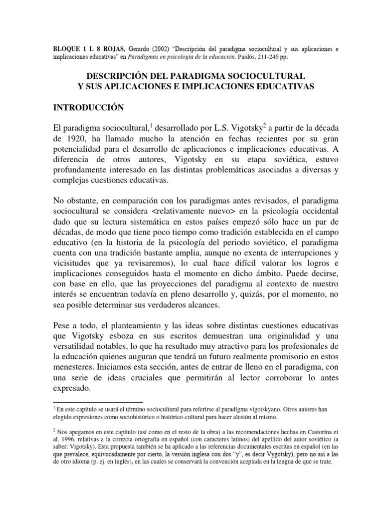 Paradigma Sociocultural en Educación | PDF | Sicología | Dialéctico