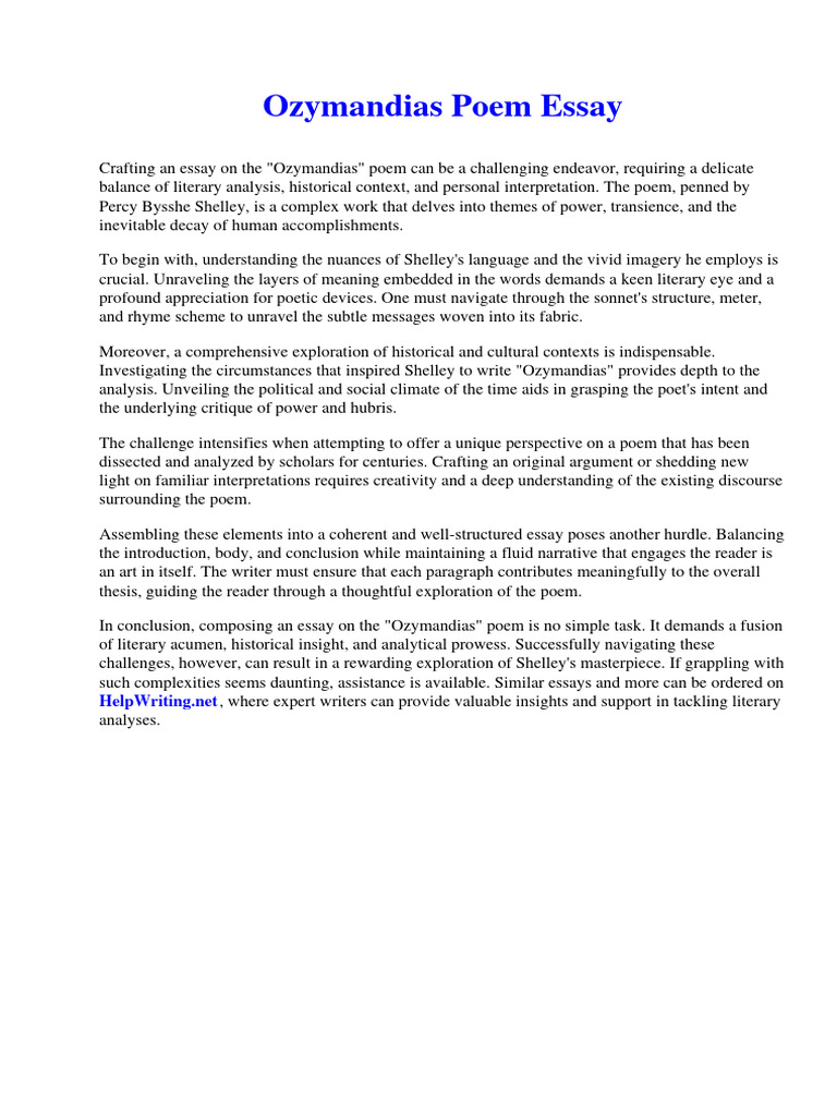 Ozymandias Poem Essay | PDF | Poetry | Polyamory