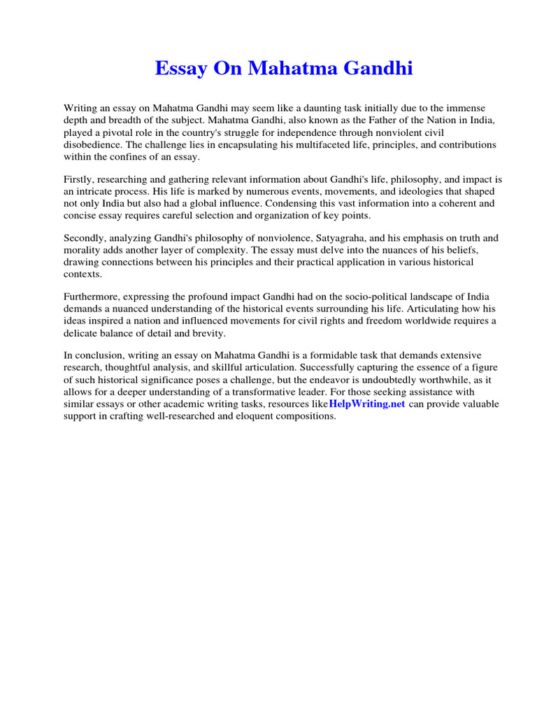 Essay On Mahatma Gandhi | PDF | Woodrow Wilson | Mahatma Gandhi