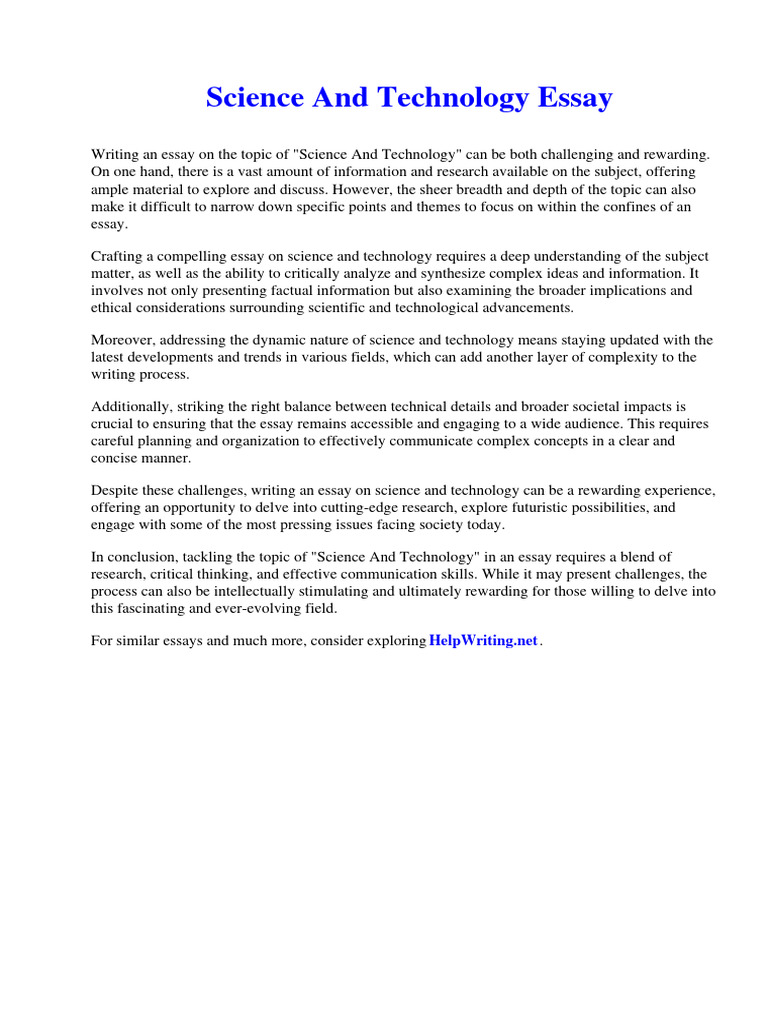 Science and Technology Essay | PDF