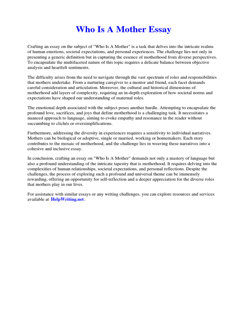 Who Is A Mother Essay | PDF