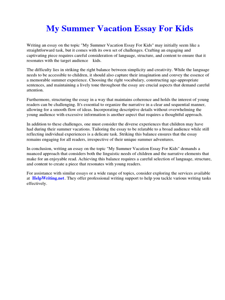 My Summer Vacation Essay For Kids | PDF | Essays | Domestication