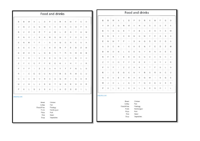Sopa de Letras Food and Drinks | PDF