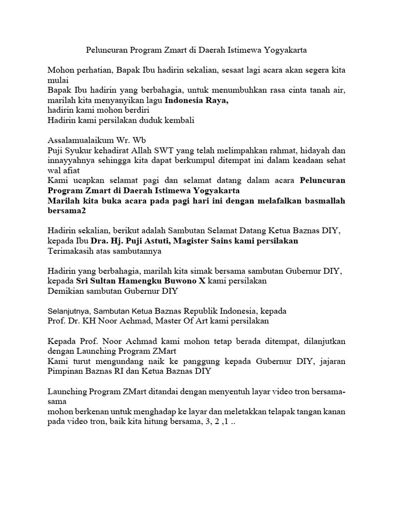 Contoh Text MC Peluncuran | PDF