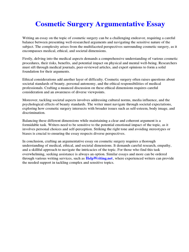 Cosmetic Surgery Argumentative Essay | PDF