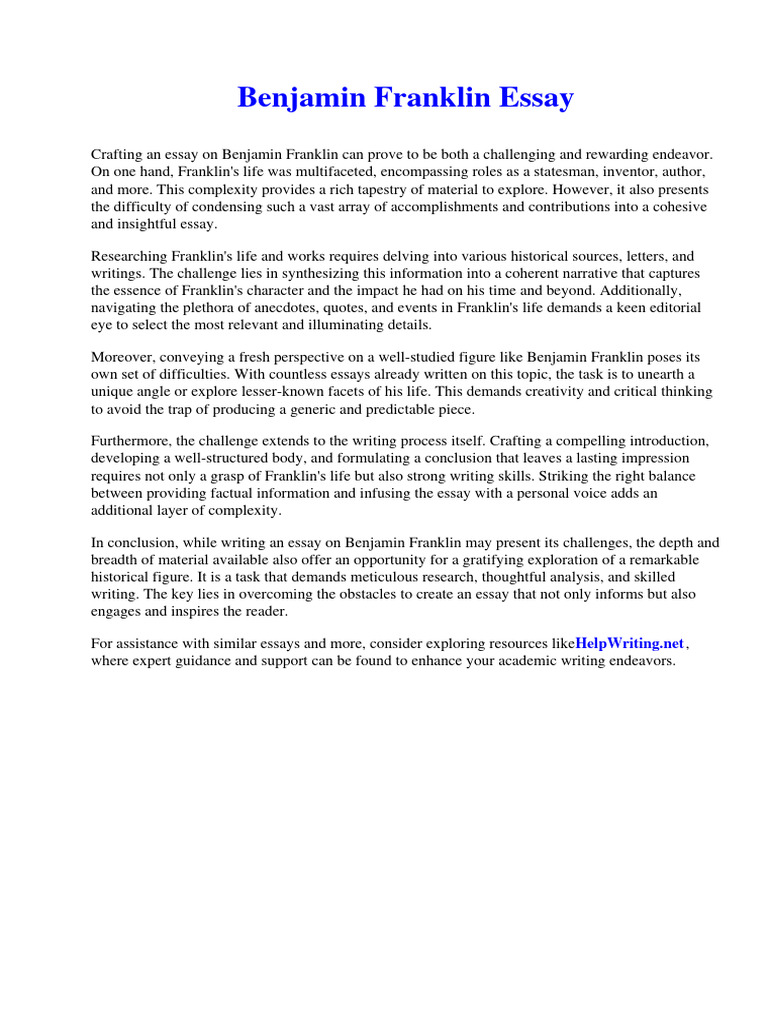 Benjamin Franklin Essay | PDF
