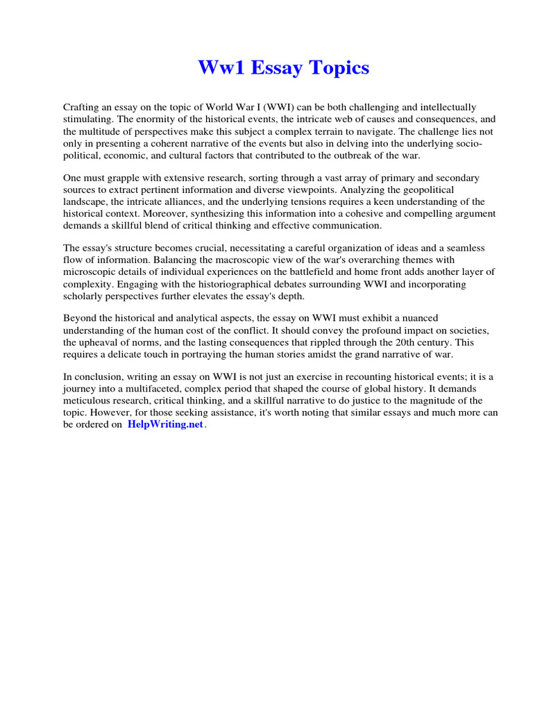 Ww1 Essay Topics PDF